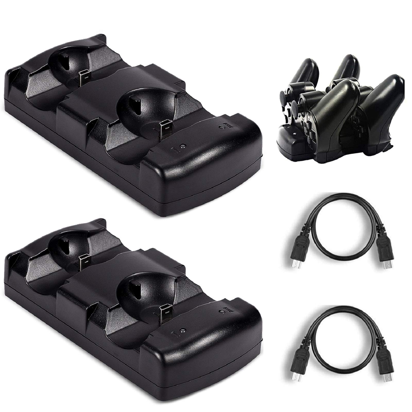 Fpxnb 2 Pack PS3 Controller Charger, Playstation 3 / PS3 Slim DualShock Move Controller Charging Dock Stand Stations with Dual Micro USB Charging Cables & LED Indicator