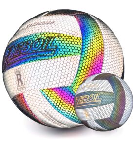 reboil holographic glowing reflective volleyball – waterproof indoor/outdoor volleyball for pool, beach. composite leather, official size 5 toys for kids boys and girls play night game