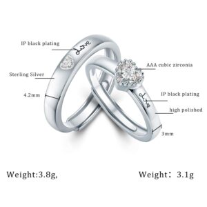 CUOKA MIRACLE Couple Ring for Lovers, 925 Sterling Silver Matching Rings for Couples His and Her Rings Eternity Rings Promise Rings Adjustable Open End Ring Valentine's Day Gifts