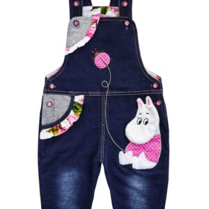 KIDSCOOL SPACE Baby Denim Overall,Little Girl Cute Cartoon Hippo Jean Dungaree,Blue,12-18 Months