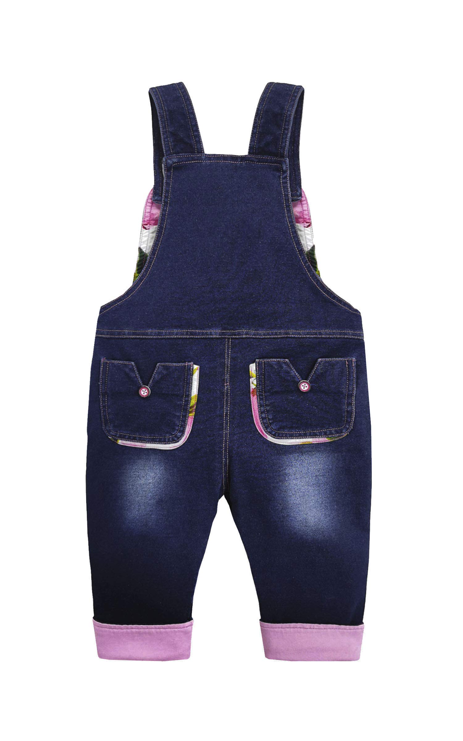 KIDSCOOL SPACE Baby Denim Overall,Little Girl Cute Cartoon Hippo Jean Dungaree,Blue,12-18 Months