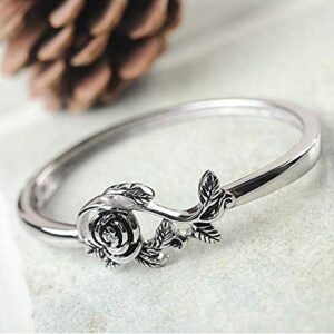 JESMING Tiny Rose Flower Silver Ring, Stacking Rings for Women Small Dainty 925 Silver Plated Ring Delicate Everyday Ring for Women Minimalist Personalized Jewelry (Size:9)