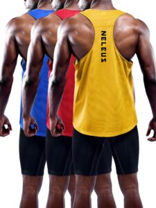 neleus men's workout running tank top sleeveless gym athletic shirts pack of 3,5080,blue/red/yellow,s