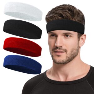 sweatbands sports headband for men & women, moisture wicking hairband athletic towel headbands cotton head sweat bands for running, cycling, yoga, spa