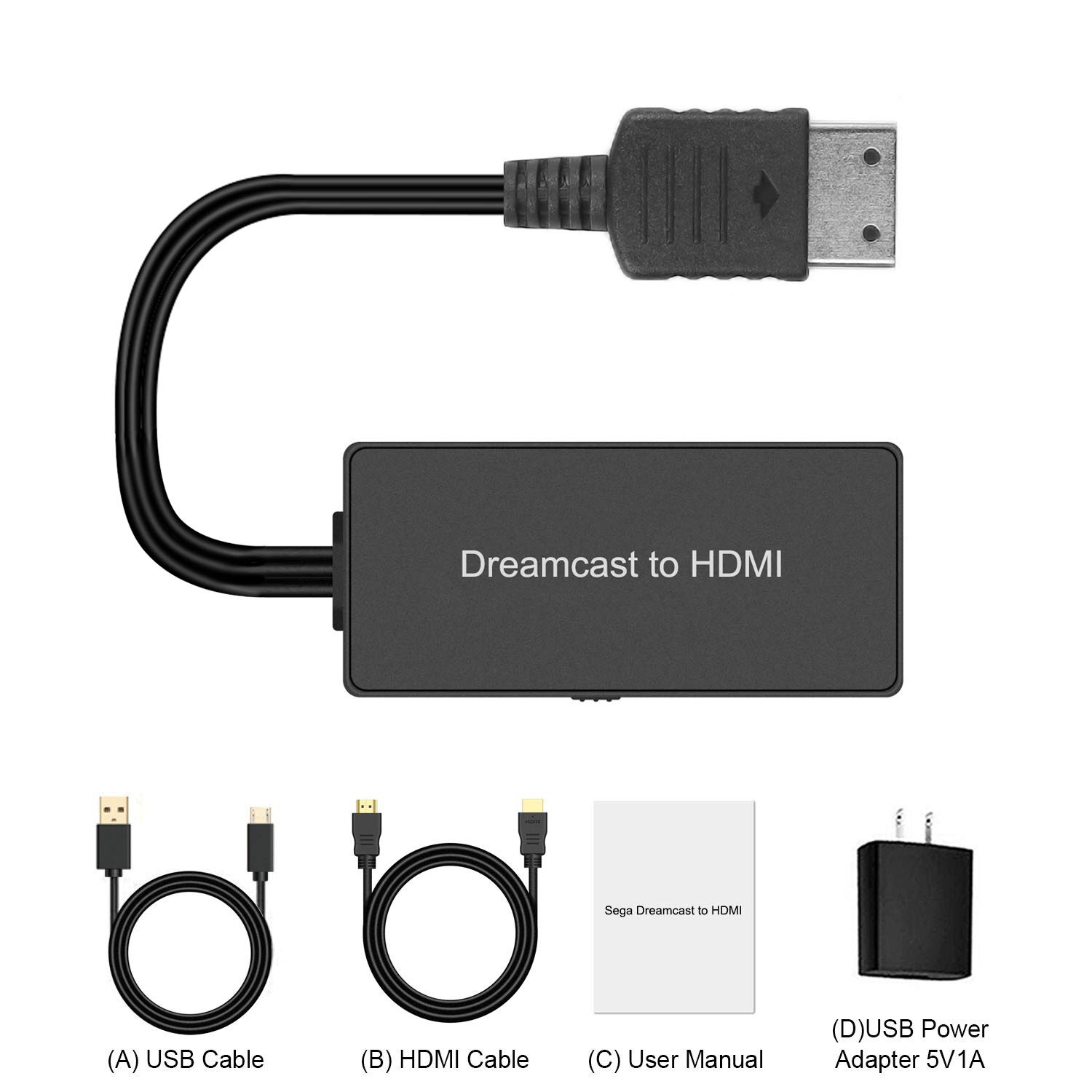 Sega Dreamcast to HDMI Converter Supports 16:9/4:3 switching, Plug and Play HD HDMI Cable for Sega Dreamcast (Sega DC)