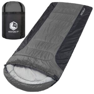 venture 4th 3-season xl backpacking sleeping bag, camping sleeping bags for adults & kids - lightweight, comfortable, water resistant, ideal for hiking, camping & outdoor – silver/gray