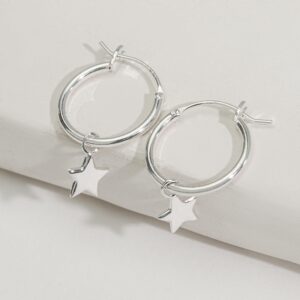 Boma Jewelry Sterling Silver Dangling Star Hoop Earrings