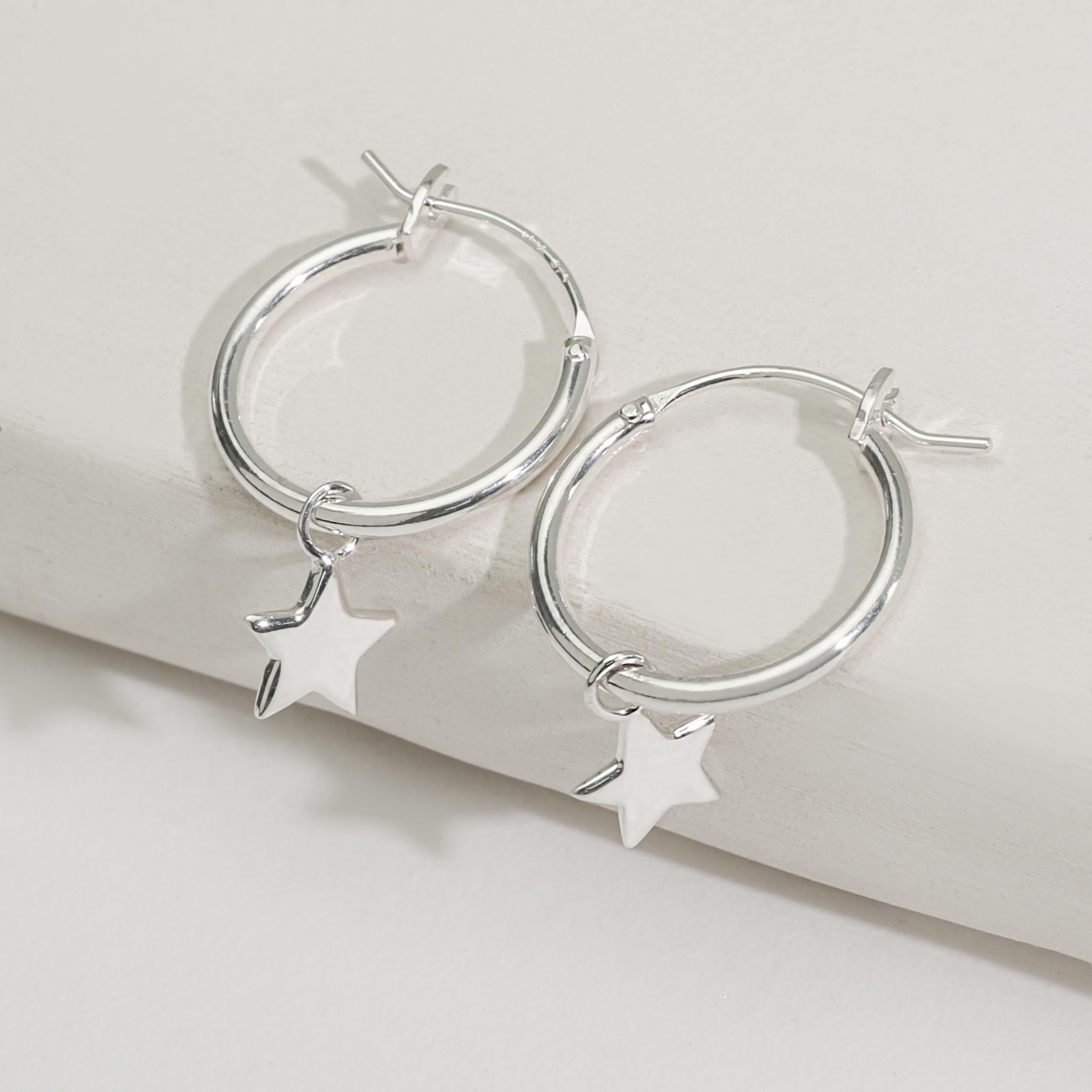 Boma Jewelry Sterling Silver Dangling Star Hoop Earrings