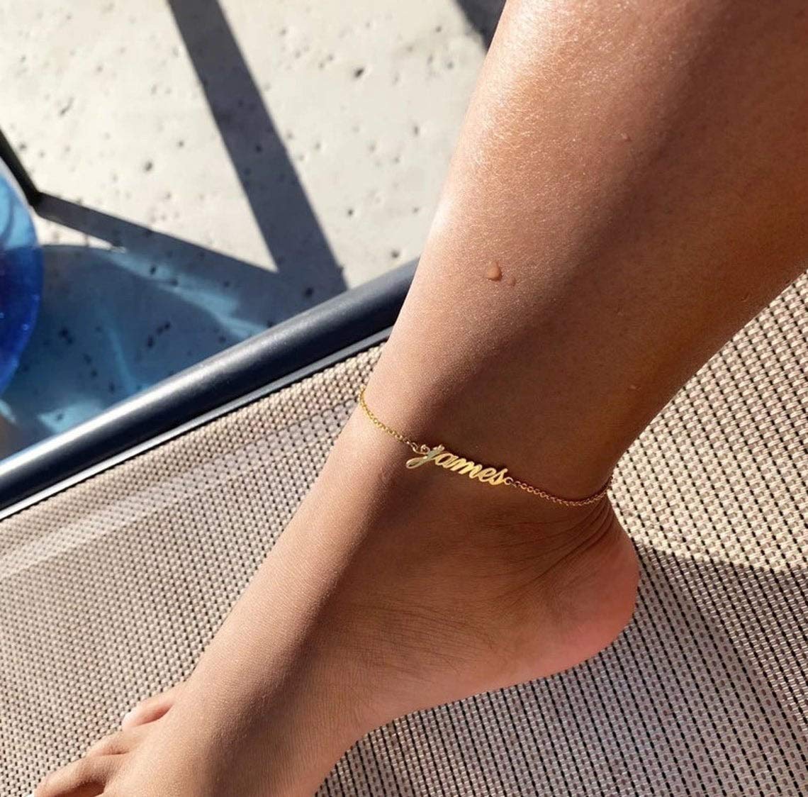 She1001 Ankle Bracelet for Women Personalized Name Anklet 19K Gold Plated Custom Dainty Anklet Bracelet Beach Jewelry for Girlfriend