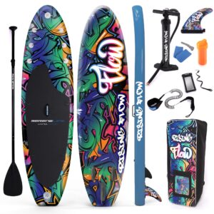 serenelife stand up paddle board inflatable - non-slip sup paddle board paddle, pump, leash, and accessories - fun water inflatable paddle board for adults and youth with wide stable design