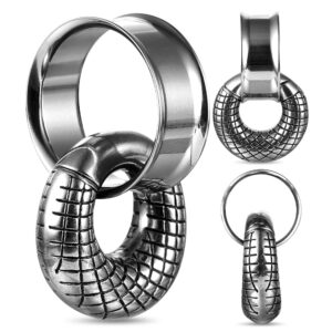 lademayh 2 pairs set stainless steel 2g hoop and 00 gauges for women, silver 00g plugs gauges for ears, ear stretching expander gauges body jewelry