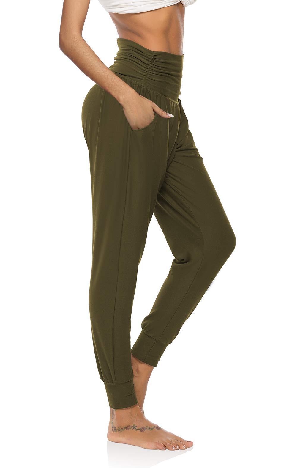 DIBAOLONG Womens Yoga Sweatpants Loose Workout Joggers Pants Comfy Lounge Pants with Pockets Army Green M