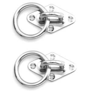 heyous 2-pack m8 304 stainless steel heavy duty pad eye hook plate staple ring with mounting screws for yoga hammock swing marine boat application