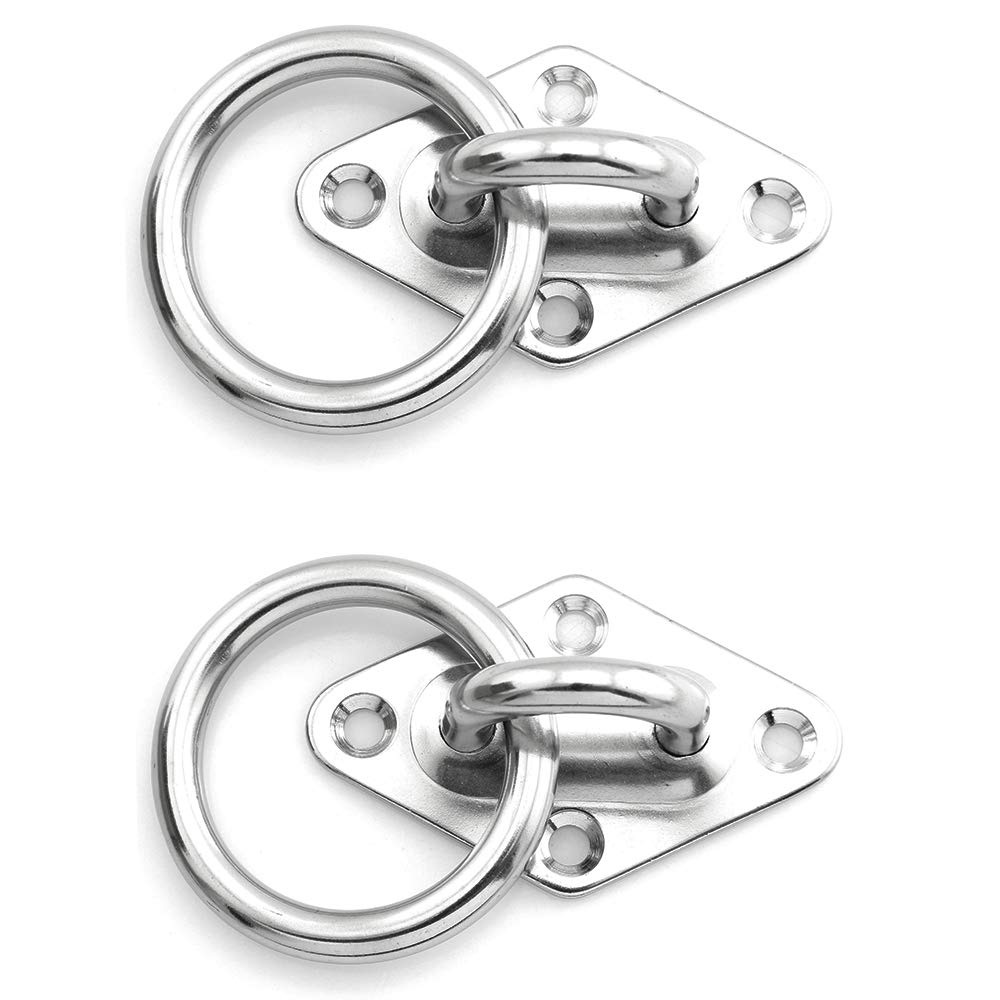 heyous 2-Pack M8 304 Stainless Steel Heavy Duty Pad Eye Hook Plate Staple Ring with Mounting Screws for Yoga Hammock Swing Marine Boat Application