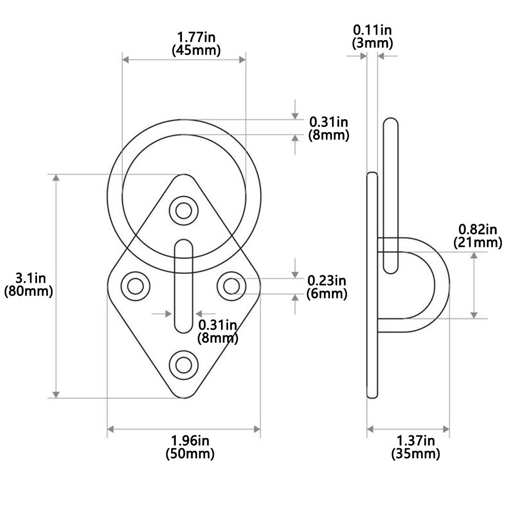 heyous 2-Pack M8 304 Stainless Steel Heavy Duty Pad Eye Hook Plate Staple Ring with Mounting Screws for Yoga Hammock Swing Marine Boat Application