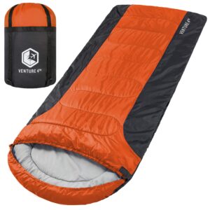 venture 4th 3-season xl backpacking sleeping bag, camping sleeping bags for adults & kids - lightweight, comfortable, water resistant, ideal for hiking, camping & outdoor – orange/gray