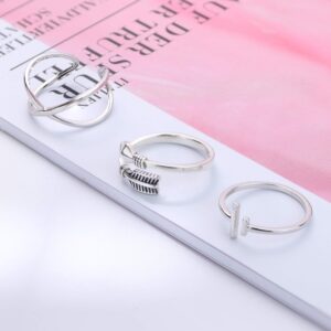 FIASASO 3PCS 925 Sterling Silver Open Adjustable Rings for Women Men Minimalist X Cross Arrow Stackable Rings Set Size 6-9 silver