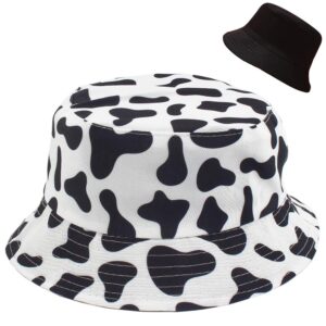 xyiyi cow print bucket hat funny fishing hats for women, reversible double-side-wear