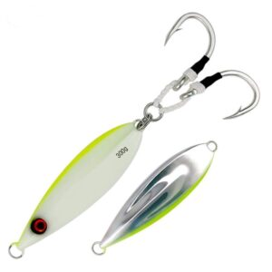 ocean cat fast slow glow lead metal jigs jigging baits vertical jigs sinking spoons with stainless steel circle butterfly hooks saltwater offshore fishing lures tackle (kevlar string, 250g)