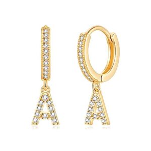 sannyra initial earrings for women | initial hoop earrings | letter a dangle earrings for women | cz hypoallergenic gifts for women