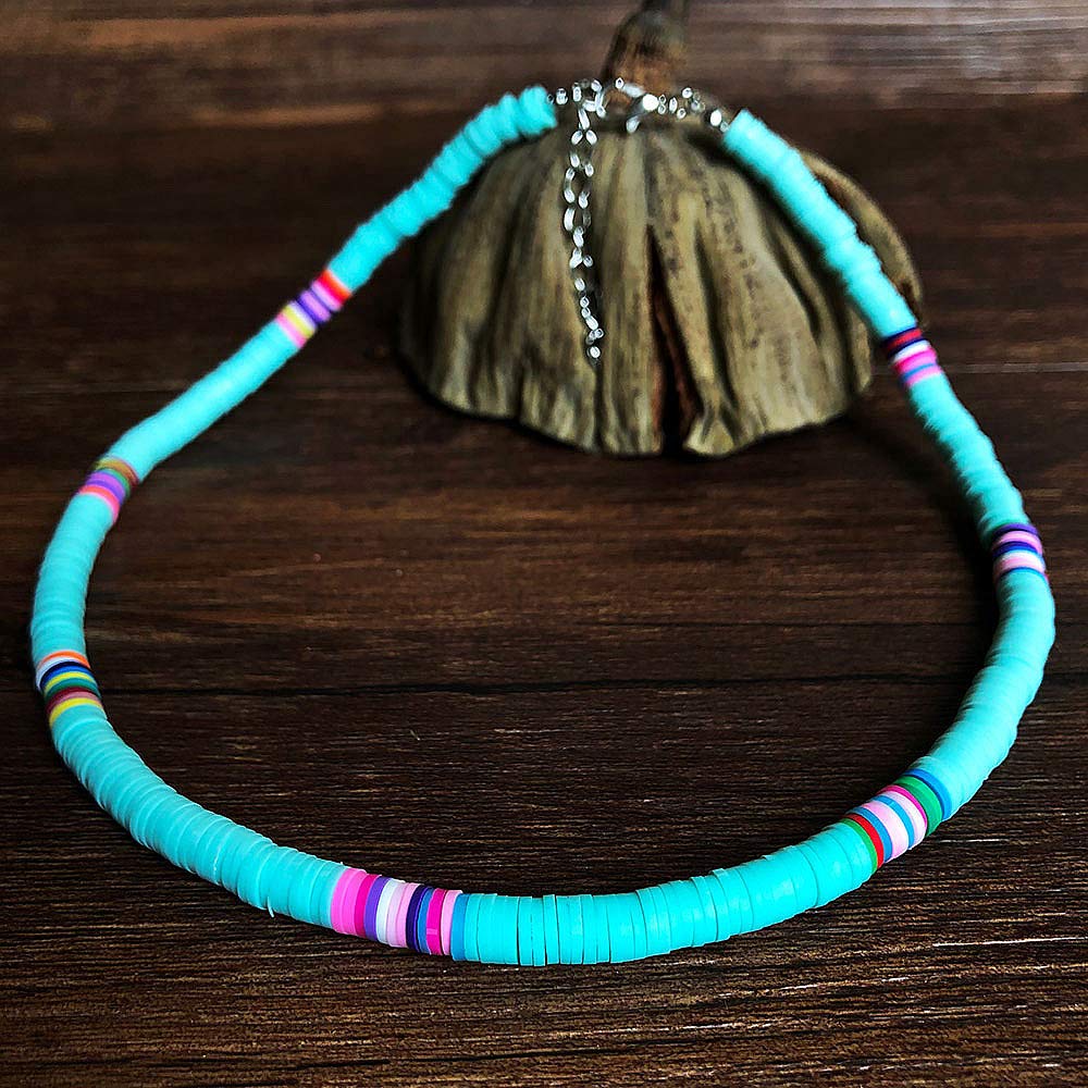 4 Pcs Boho Polymer Clay Choker Necklace Lightweight Colorful African Vinyl Disc Beads Necklace Femme Surfer Jewelry Summer Beach Holiday Necklaces for Women