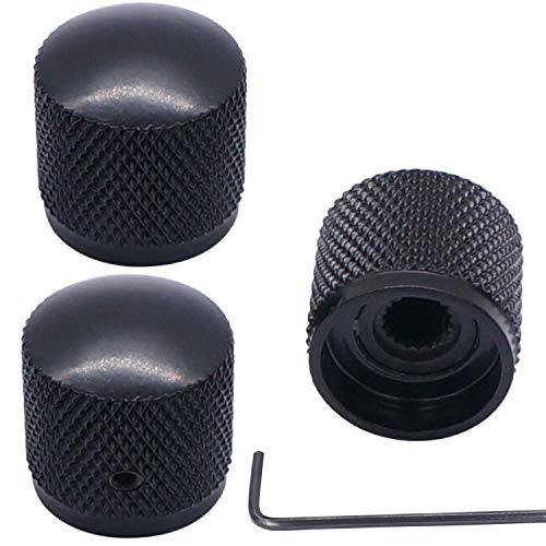 Taiss/3pcs Black Metal Dome Knobs Electric Guitar Volume Tone Control Knobs, Metal Volume Tone Knob,Suitable for 6mm Shaft ，with Inner Hexagon Spanner Knob-10BK