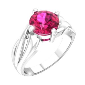 belinda jewelz ring for womens 925 sterling silver ring red ruby gemstone ring rhodium plated 8mm solitaire round cut band ring jewelry gift for wedding engagement, size 8