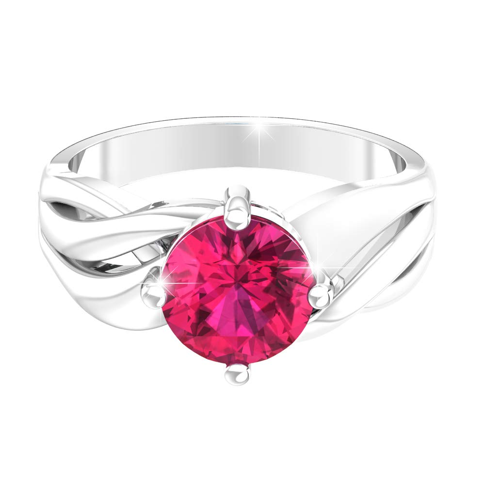 Belinda Jewelz Ring for Womens 925 Sterling Silver Ring Red Ruby Gemstone Ring Rhodium Plated 8mm Solitaire Round Cut Band Ring Jewelry Gift for Wedding Engagement, Size 8