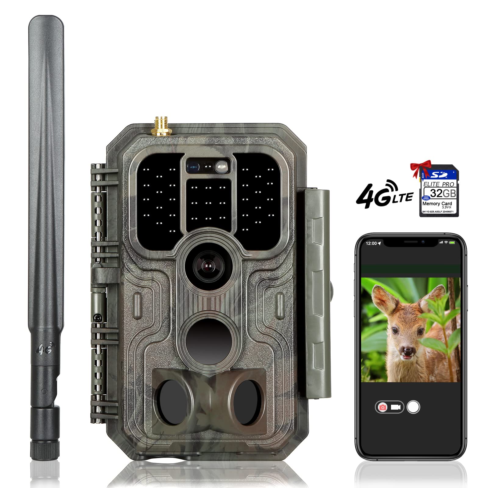 Folgtek 4G Cellular Trail & Game Camera 32MP 1296P with SIM Card Sends Pictures to Cell Phone, Night Vision & Motion Detection 120° Wide Angle 0.1s Trigger Time for Outdoor, Home