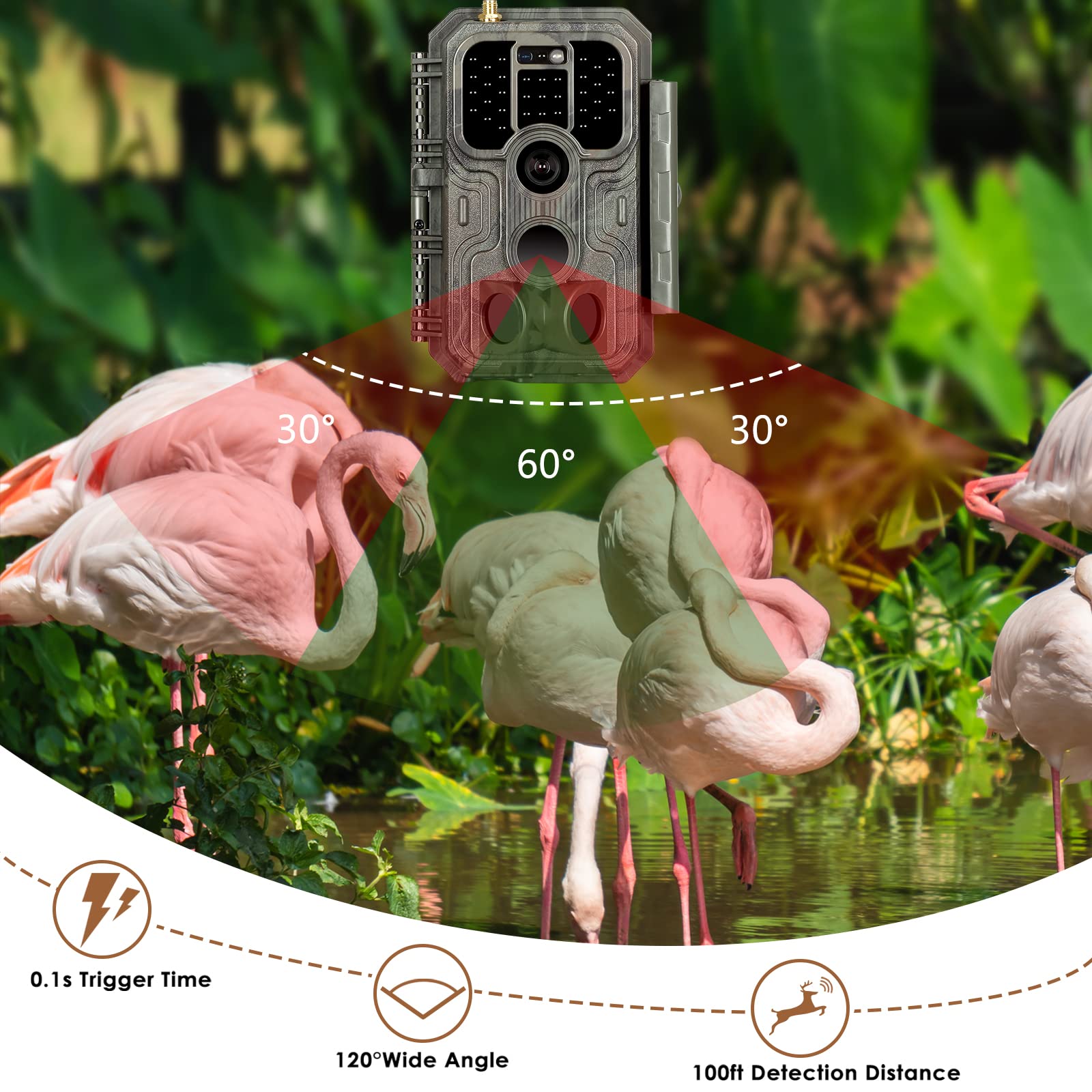 Folgtek 4G Cellular Trail & Game Camera 32MP 1296P with SIM Card Sends Pictures to Cell Phone, Night Vision & Motion Detection 120° Wide Angle 0.1s Trigger Time for Outdoor, Home