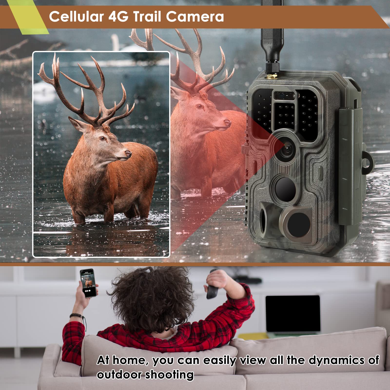 Folgtek 4G Cellular Trail & Game Camera 32MP 1296P with SIM Card Sends Pictures to Cell Phone, Night Vision & Motion Detection 120° Wide Angle 0.1s Trigger Time for Outdoor, Home