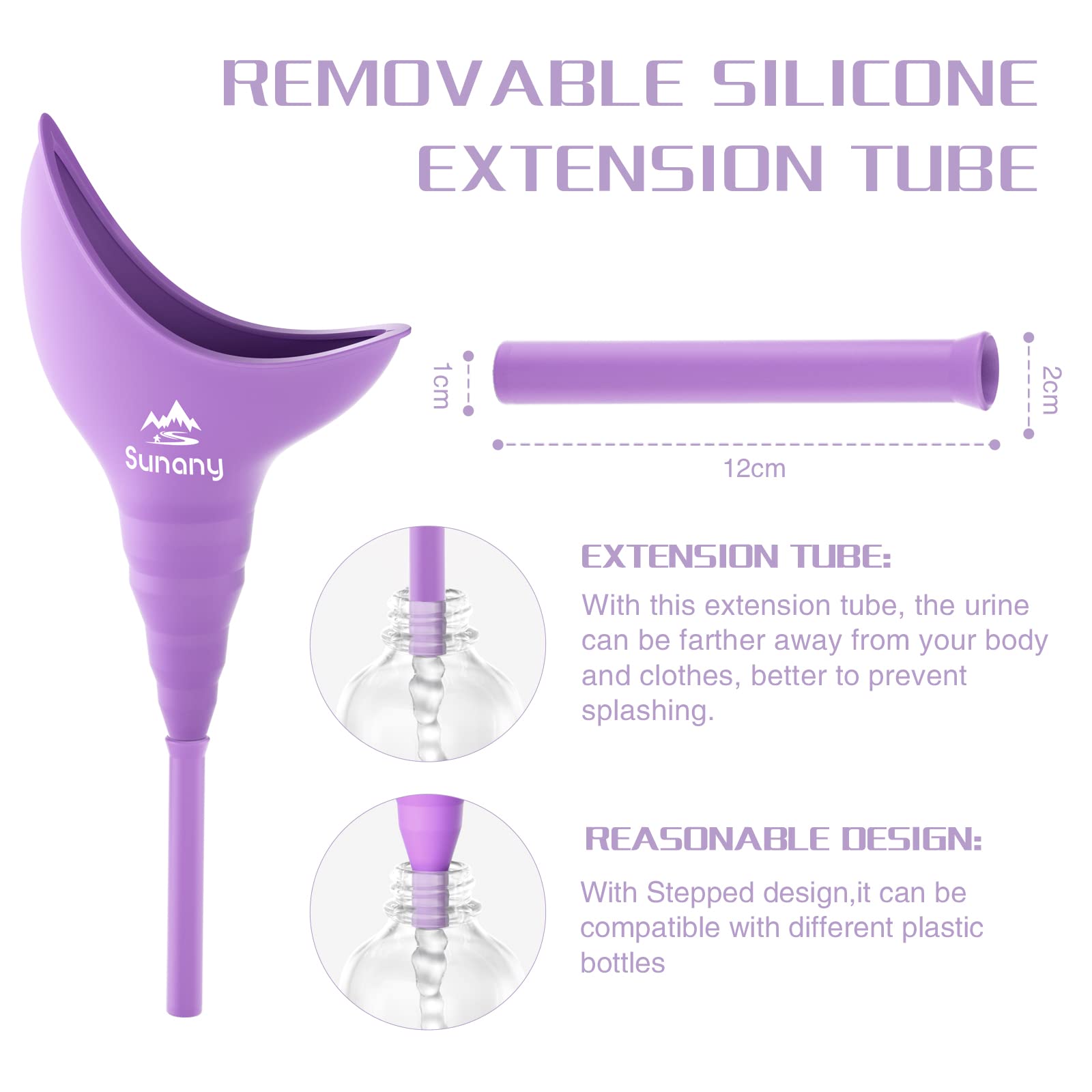 Female Urination Device,Reusable Silicone Female Urinal Foolproof Women Pee Funnel Allows Women to Pee Standing Up,Women's Urinal is The Perfect Companion for Travel and Outdoor (Purple)