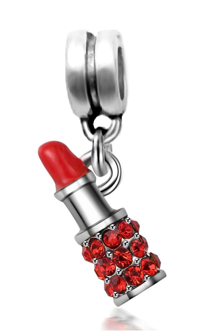 Dangle Red Lipstick Charm with Red Crystals