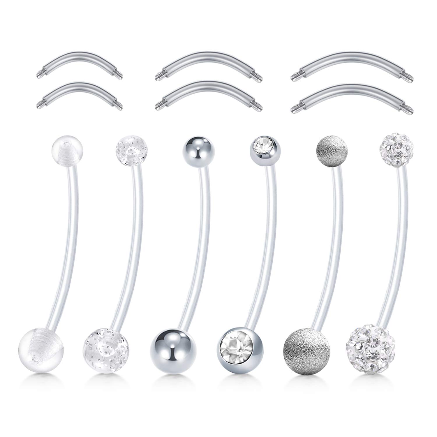 D.Bella 14G Pregnancy Belly Button Rings 38mm Flexible Bioplast Maternity Navel Rings Retainer for Women with 6mm 8mm 10mm Stainless Steel Replacement Bars