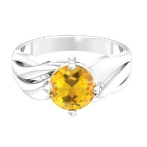 Belinda Jewelz Womens 925 Sterling Silver Ring Rhodium Plated 8mm Solitaire Round Cut Birthstone Size 10 Citrine Gemstone Band Jewelry Gift for Party Wedding Engagement