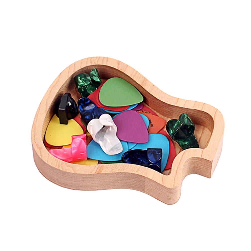 ARTIBETTER Guitar Wood Picks Box Guitar Shaped Guitar Pick Storage Plectrum Container for Guitar Standard Picks Home Small Item Organizer