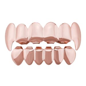 pretyzoom rose gold plated hip hop tooth grillz cap top and bottom grill set vampire fangs teeth grillz