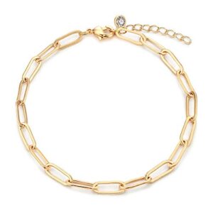 wearon bracelet for women gold paperclip link chain 14k gold plated simple dainty jewelry - s