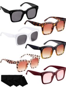 6 pairs oversized sunglasses vintage retro square frame sunglasses with flat lens and 3 pieces glass cloths