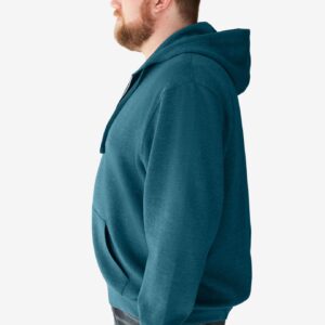 KingSize Men's Big & Tall Fleece Zip-Front Hoodie - 4XL, Heather Midnight Teal