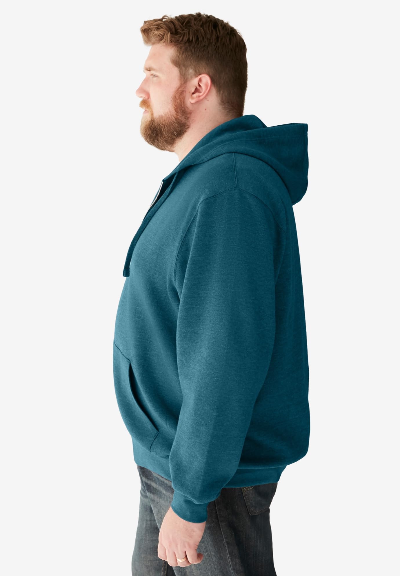 KingSize Men's Big & Tall Fleece Zip-Front Hoodie - 4XL, Heather Midnight Teal