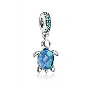 pandora murano glass blue sea turtle dangle charm - compatible moments bracelets - jewelry for women - gift for women - made with sterling silver & man-made crystal