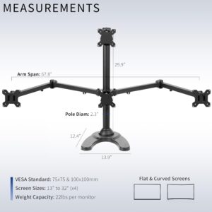 VIVO Steel Quad 13 to 32 inch LED LCD Computer Monitor Heavy Duty Freestanding Mount, 3 Plus 1 Fully Adjustable Stand, Holds 4 Screens, STAND-V104F