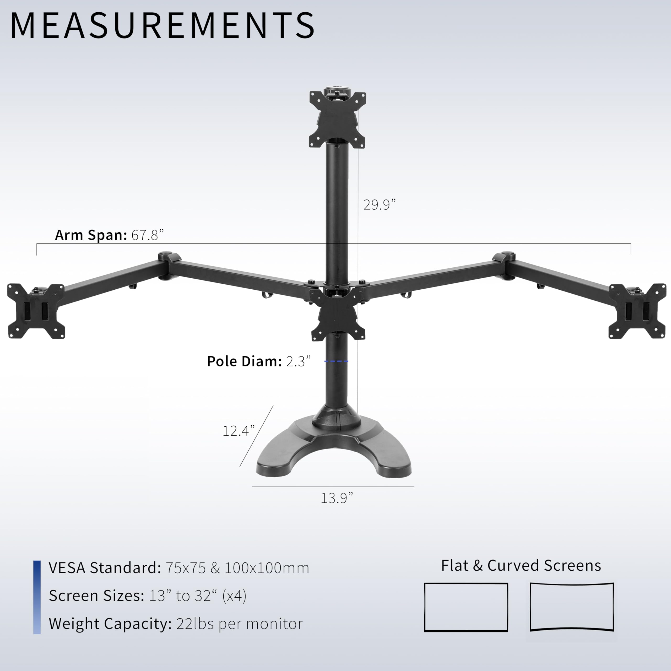 VIVO Steel Quad 13 to 32 inch LED LCD Computer Monitor Heavy Duty Freestanding Mount, 3 Plus 1 Fully Adjustable Stand, Holds 4 Screens, STAND-V104F