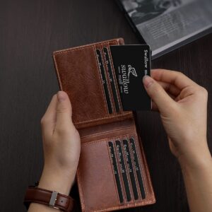 Swallowmall Mens Wallet RFID Genuine Leather Bifold Wallets For Men, ID Window 16 Card Holders Gift Box (Brown (No Zipper))