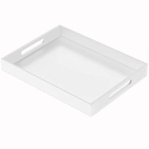 niubee acrylic serving tray 12x16 inches -spill proof- white decorative tray organiser for ottoman coffee table countertop with handles