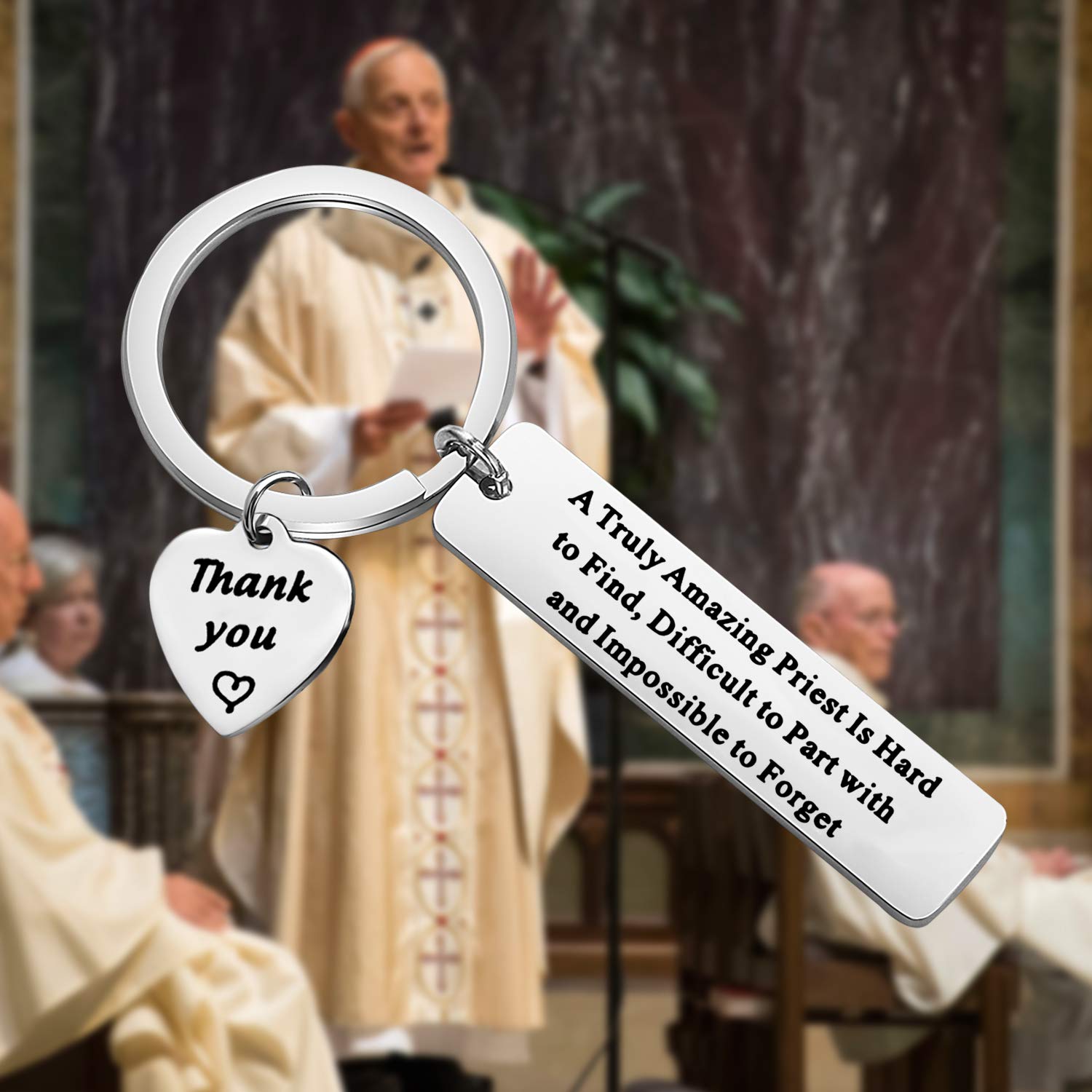 LQRI Catholic Priest Gift Priest Appreciation Gift A Truly Amazing Priest Is Hard To Find and Impossible To Forget Keychain Gift for Priest Leaving Gift