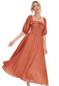 r.vivimos women summer half sleeve cotton ruffled vintage elegant backless a line flowy long dresses (medium, orange#1)