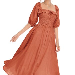 R.Vivimos Women Summer Half Sleeve Cotton Ruffled Vintage Elegant Backless A Line Flowy Long Dresses (Medium, Orange#1)