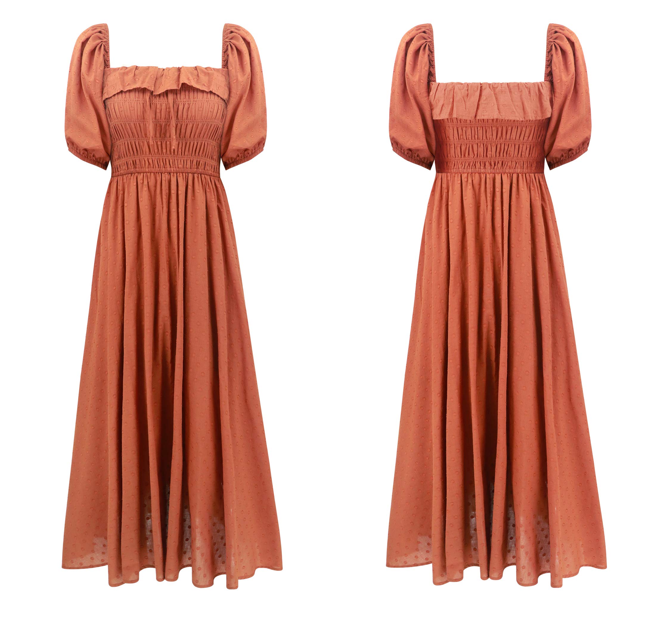 R.Vivimos Women Summer Half Sleeve Cotton Ruffled Vintage Elegant Backless A Line Flowy Long Dresses (Medium, Orange#1)